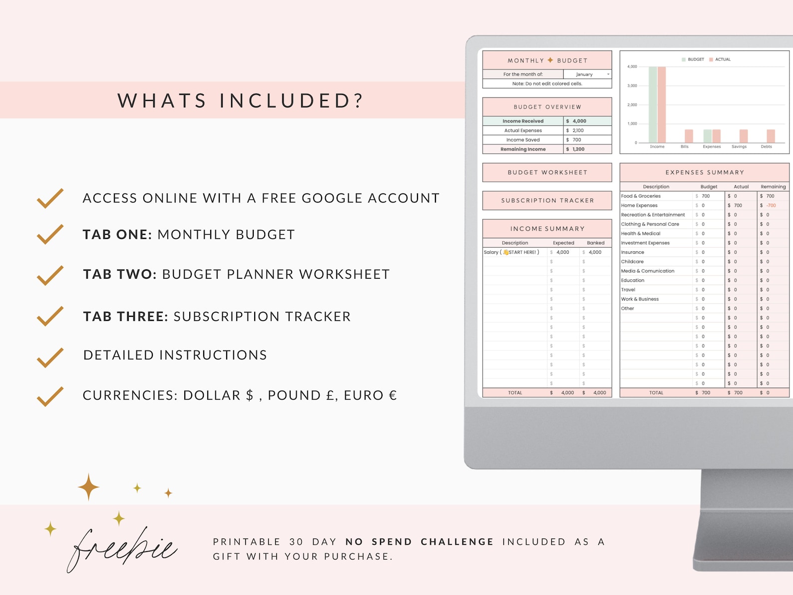 Mint Monthly Budget Spreadsheet for Google Sheets Digital Budget ...
