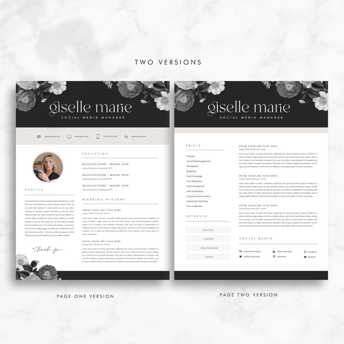 Resume Template for Canva 2 Page CV Template Cover Letter | Etsy