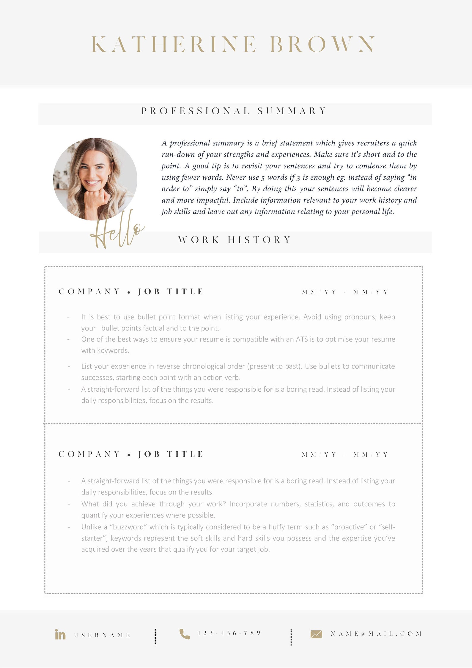 Gold Resume Template for Microsoft Word 'goldleaf' - Etsy