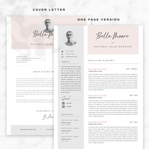Pink Resume Template With Photo for Microsoft Word | "bella ...
