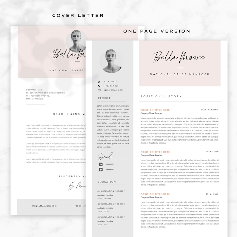 Pink Resume Template With Photo for Microsoft Word | "bella ...