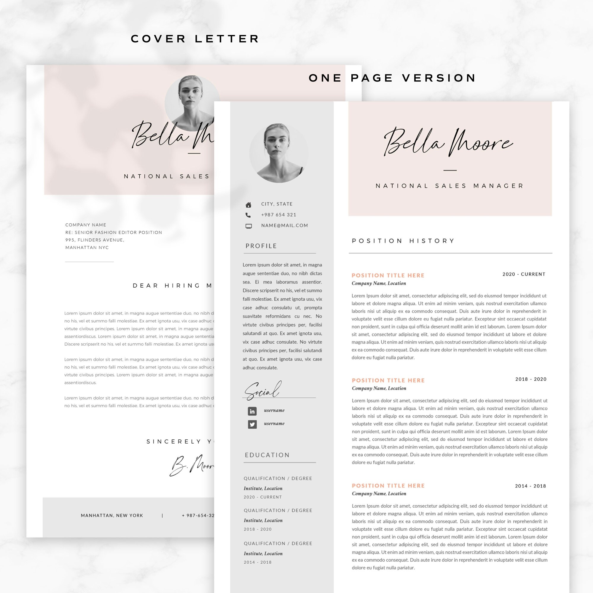 Pink Resume Template with Photo for Microsoft Word | Etsy