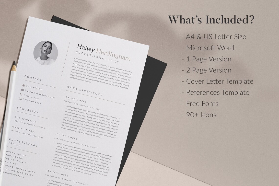 One Page Resume Template Instant Download Cv Template - Etsy