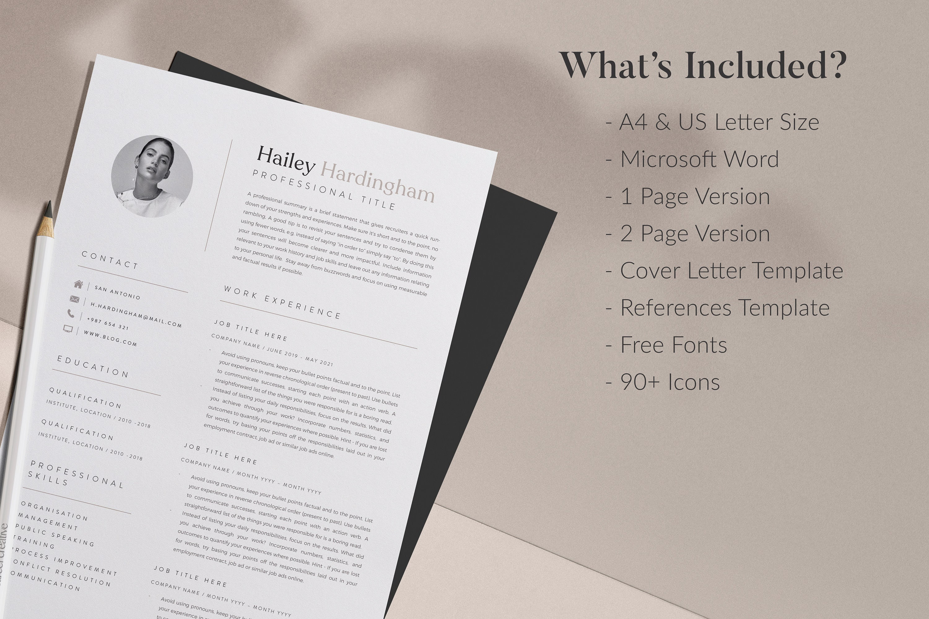 One Page Resume Template Instant Download, Cv Template Professional ...