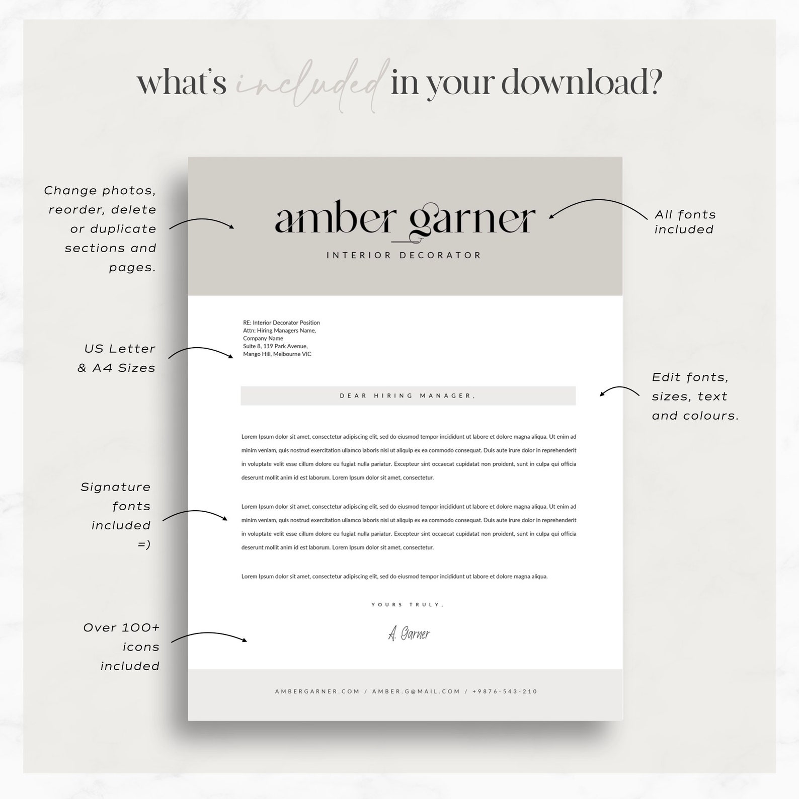 Resume Template Canva Feminine 2 Page Apple Resume Pages 'amber' Pretty ...