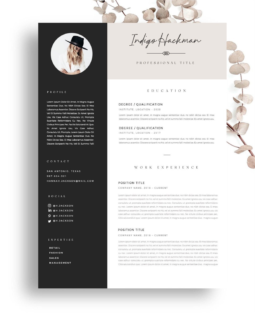 Resume Template 4 Page | "indigo" CV Template and Cover Letter for MS ...