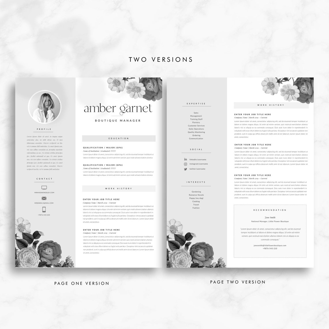 Pretty Resume Template for Pages Canva and Word | Etsy
