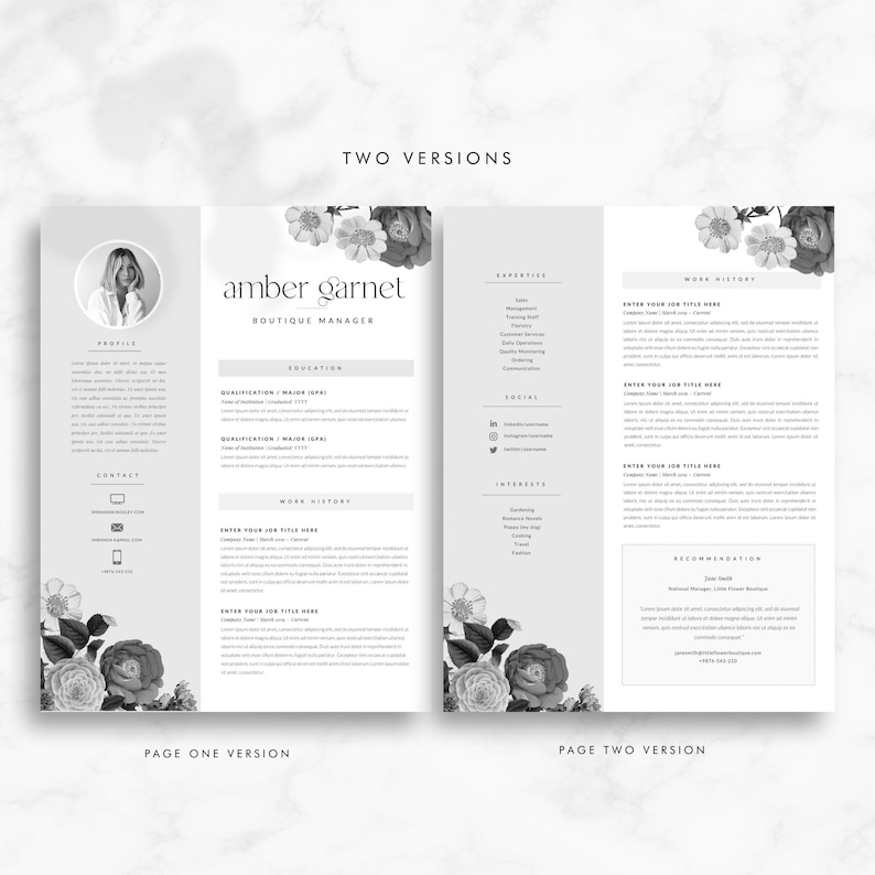 Pretty Resume Template for Pages Canva and Word | Etsy