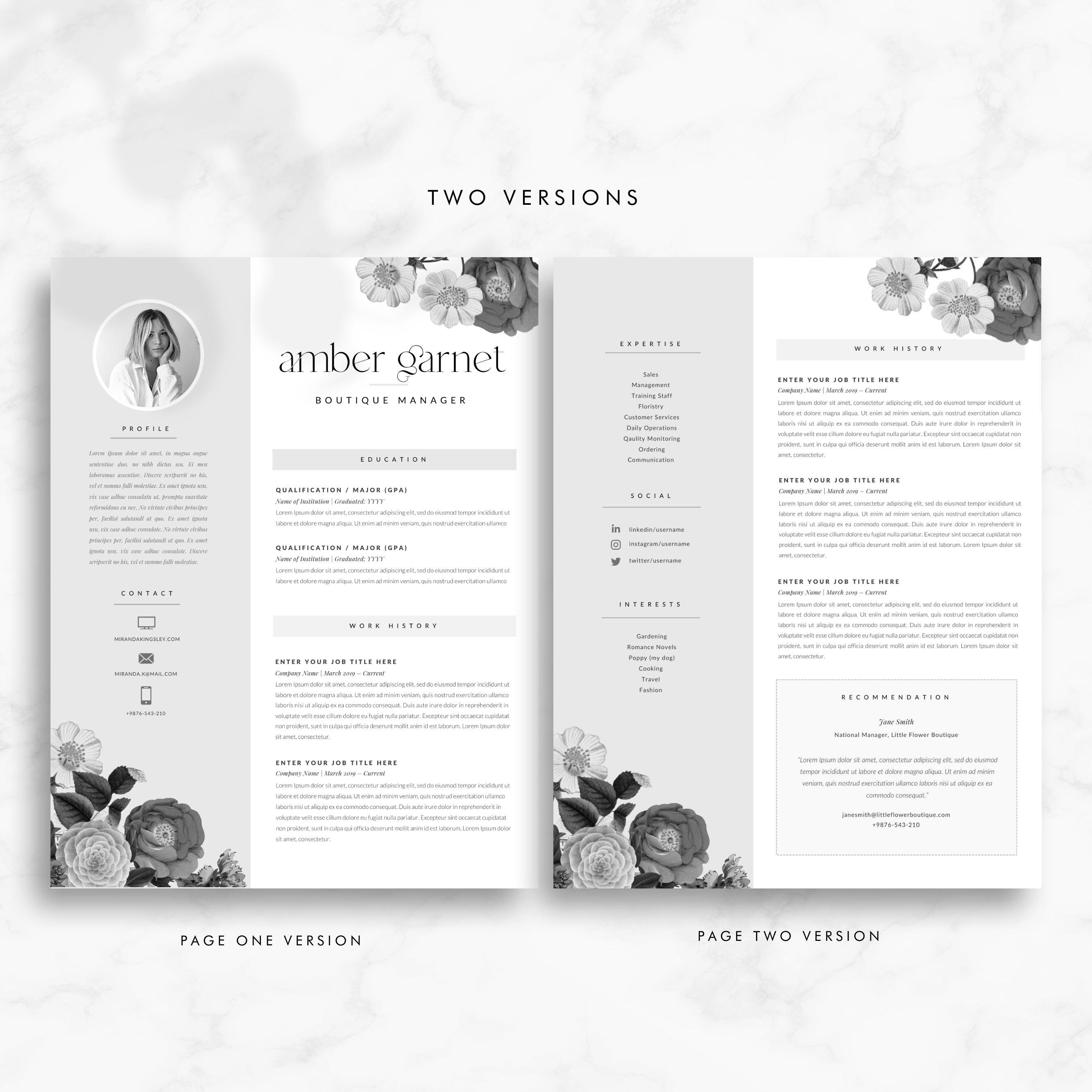 Pretty Resume Template for Pages Canva and Word - Etsy Australia