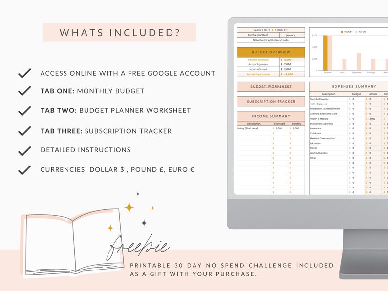 Boho Monthly Budget Spreadsheet for Google Sheets Digital - Etsy