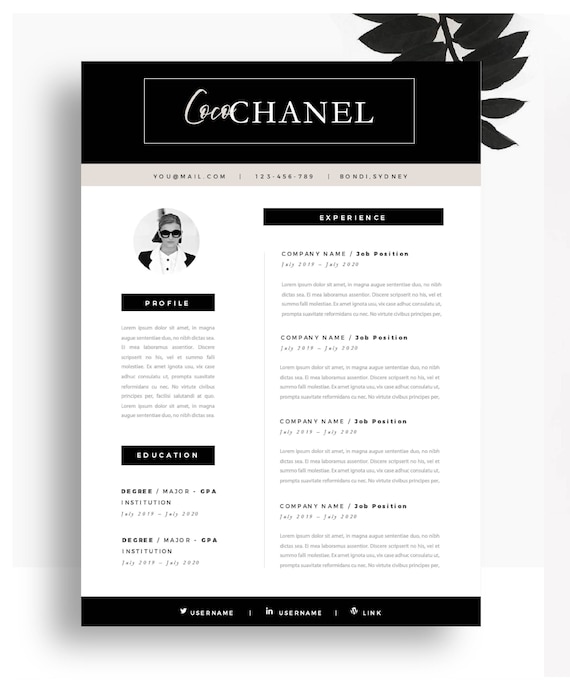 Resume Template 3 page Coco Chanel CV Template | Etsy