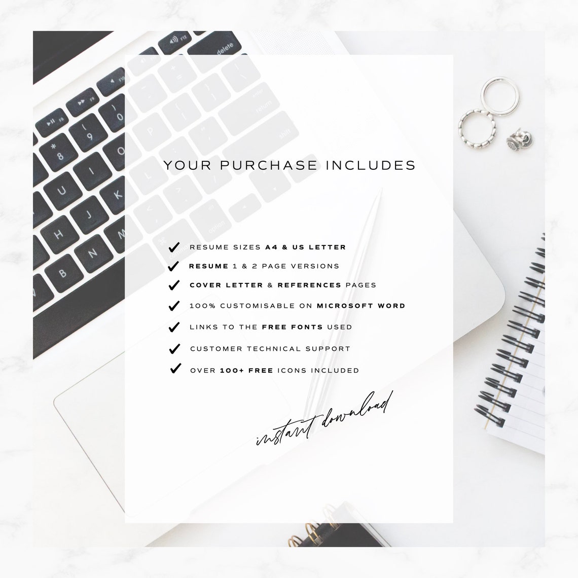 Resume Template 2 Page | Navy Blue CV Template + Cover Letter for Word ...