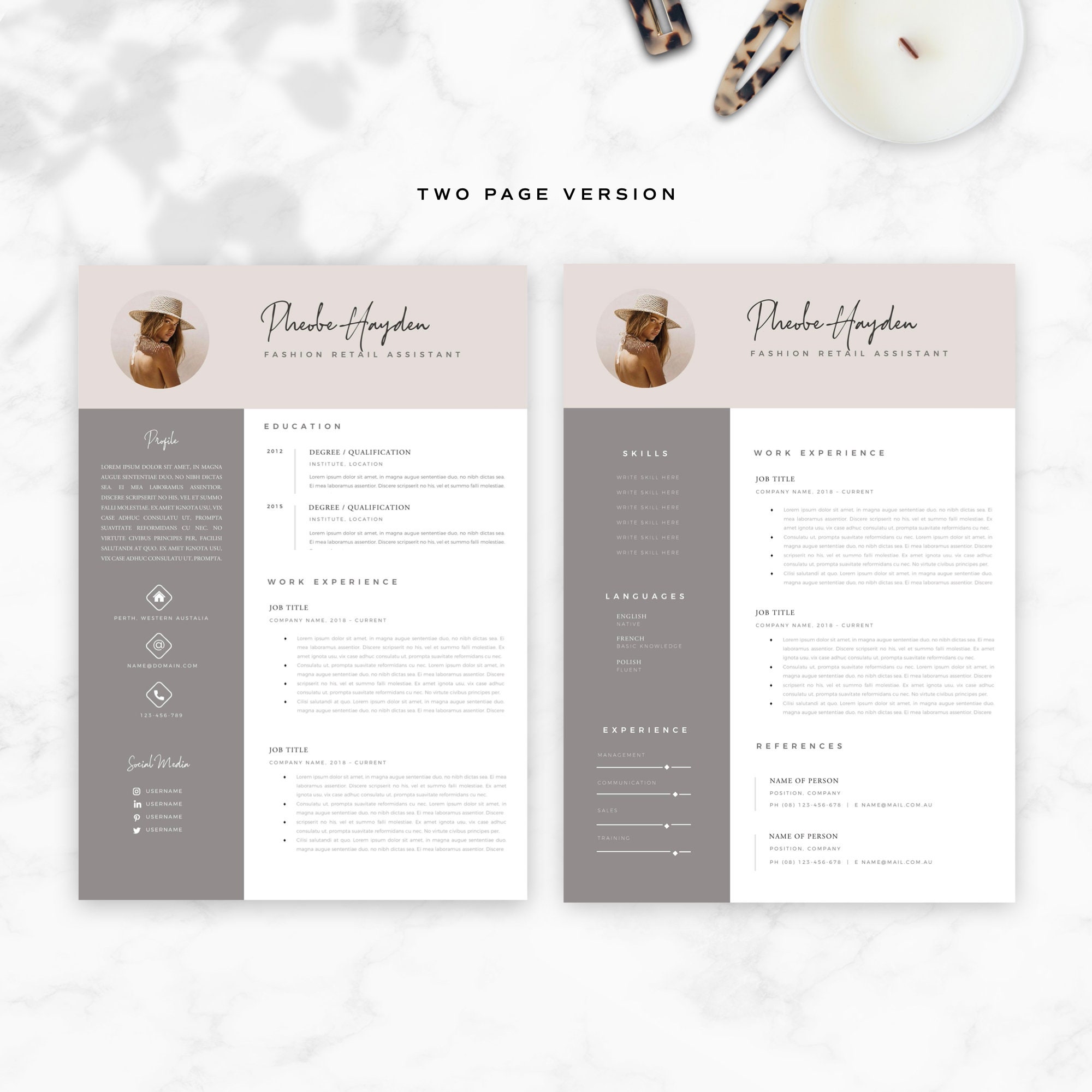 Resume Template 2 Page | CV Template + Cover Letter for MS Word ...
