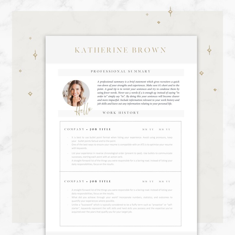 Gold Resume Template for Microsoft Word 'goldleaf' - Etsy