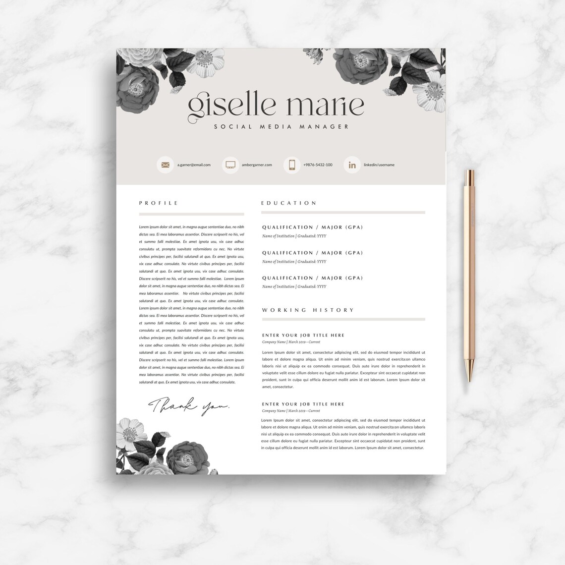 Resume Template for Canva | 2 Page CV Template + Cover Letter ...