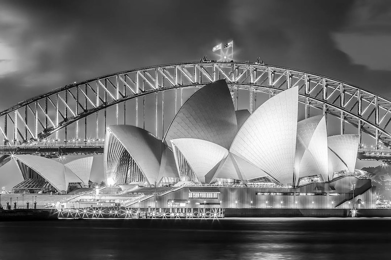 Sydney Opera House Black and White Print - Sydney Australia Harbor ...
