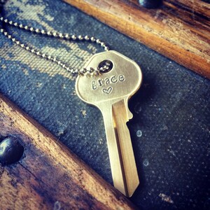 Keytomyheart Brass Key Necklace, Up-cycled, Restore Necklace, Stamped Key Necklace, Personalized ...