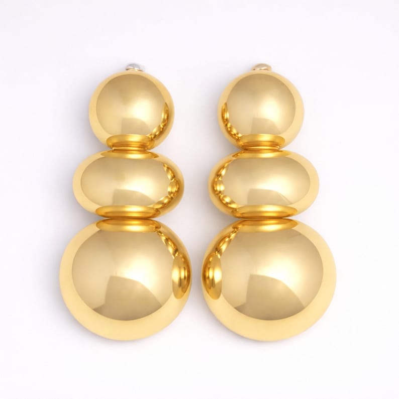 Clip on Earrings - Big Chunky Statement Gold or Silver Tone Drop ...