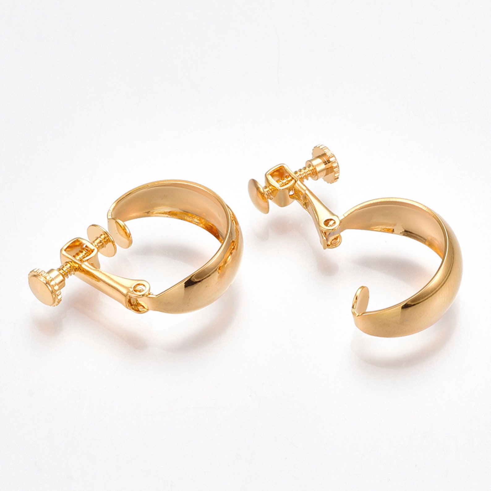 9ct Gold Plated Small Wide Clip on Hoop Earrings 2cm - Etsy UK