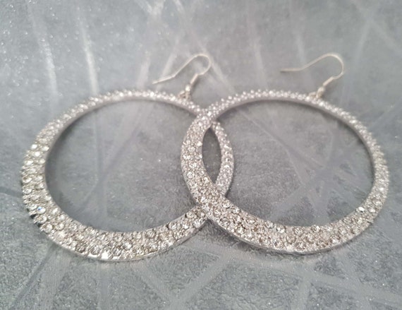 Diamante hoop earrings silver store