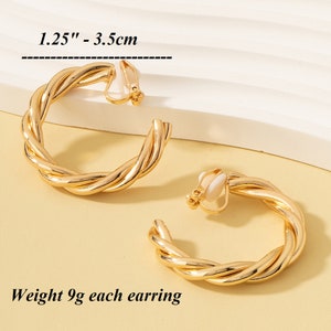 1 Pair of 1.25 Gold Tone CLIP-ON C Shape Hoop Earrings Twisted Design ...
