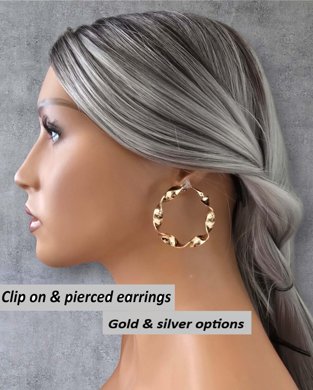 CLIP ON Hoop Earrings, 1.75