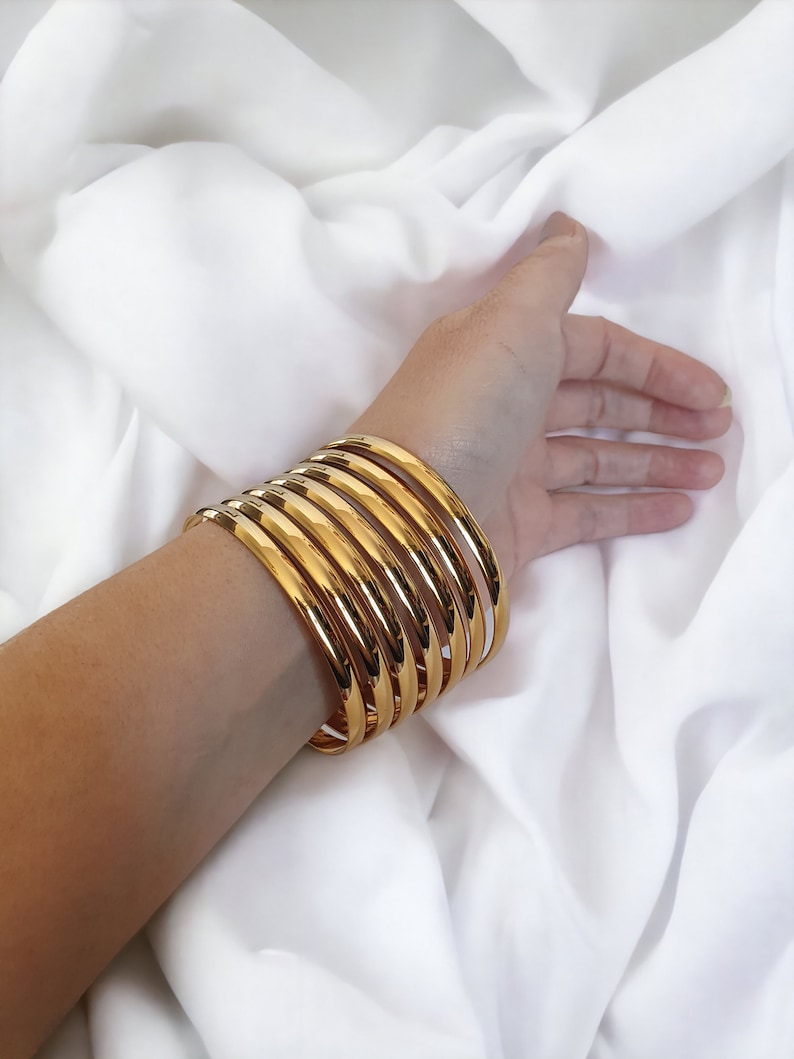 Set of 7 Gold or Silver Colored STAINLESS STEEL Shiny Plain Chunky Wide ...