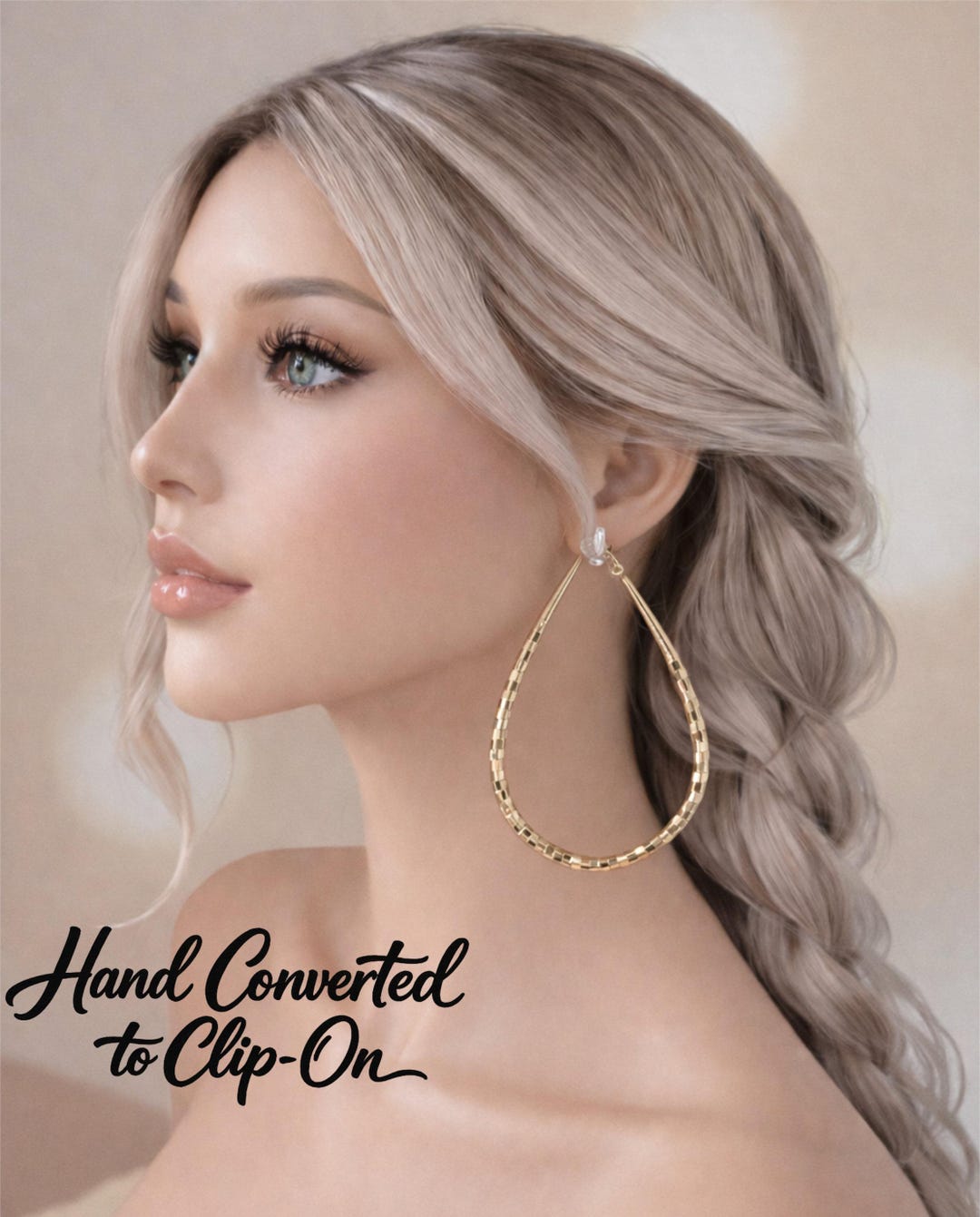 Gold Textured Teardrop Hoop Clip on Earrings – Large Statement Hoops ...