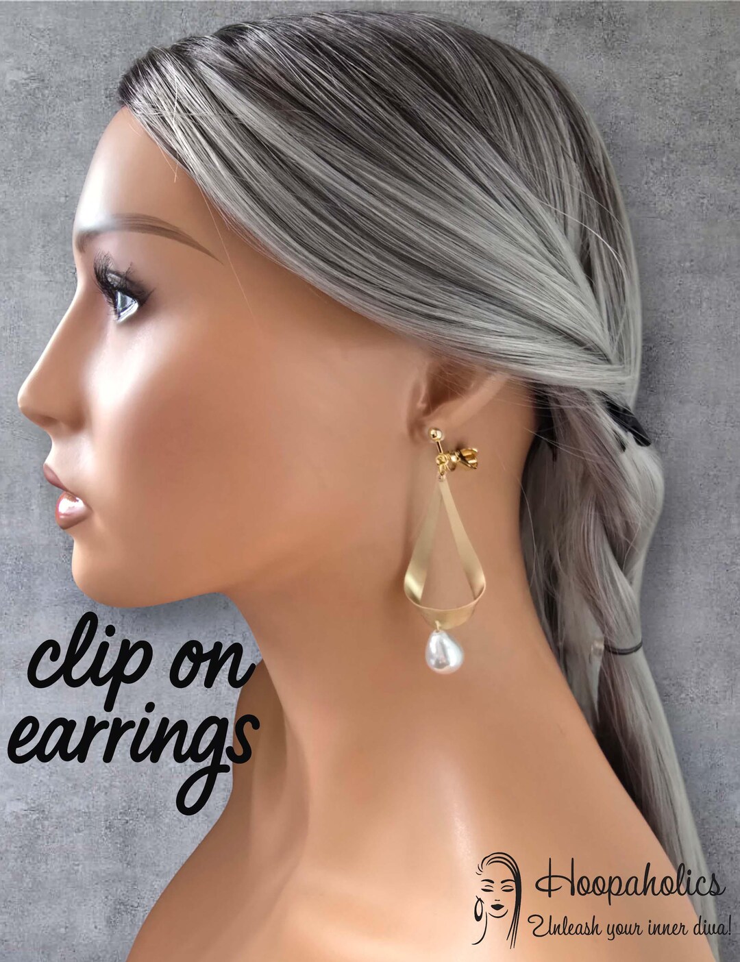 Matte Gold Clip on Earrings With White Teardrop Pearl | Elegant ...