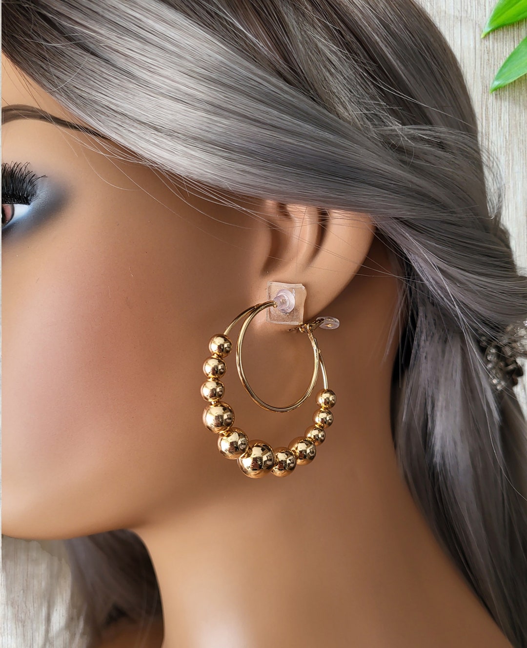 Gold Tone CLIP ON Hoop Earrings - 1 Pair of 2