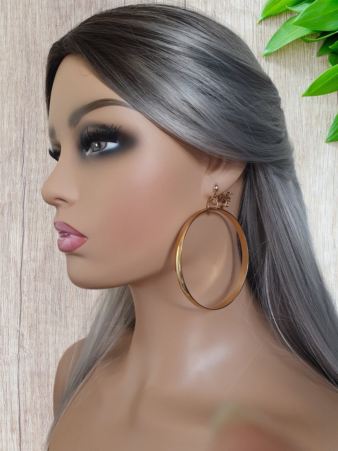 1 Pair of Big Statement CLIP ON Chunky Wide Flat Tube Hoop Drop ...