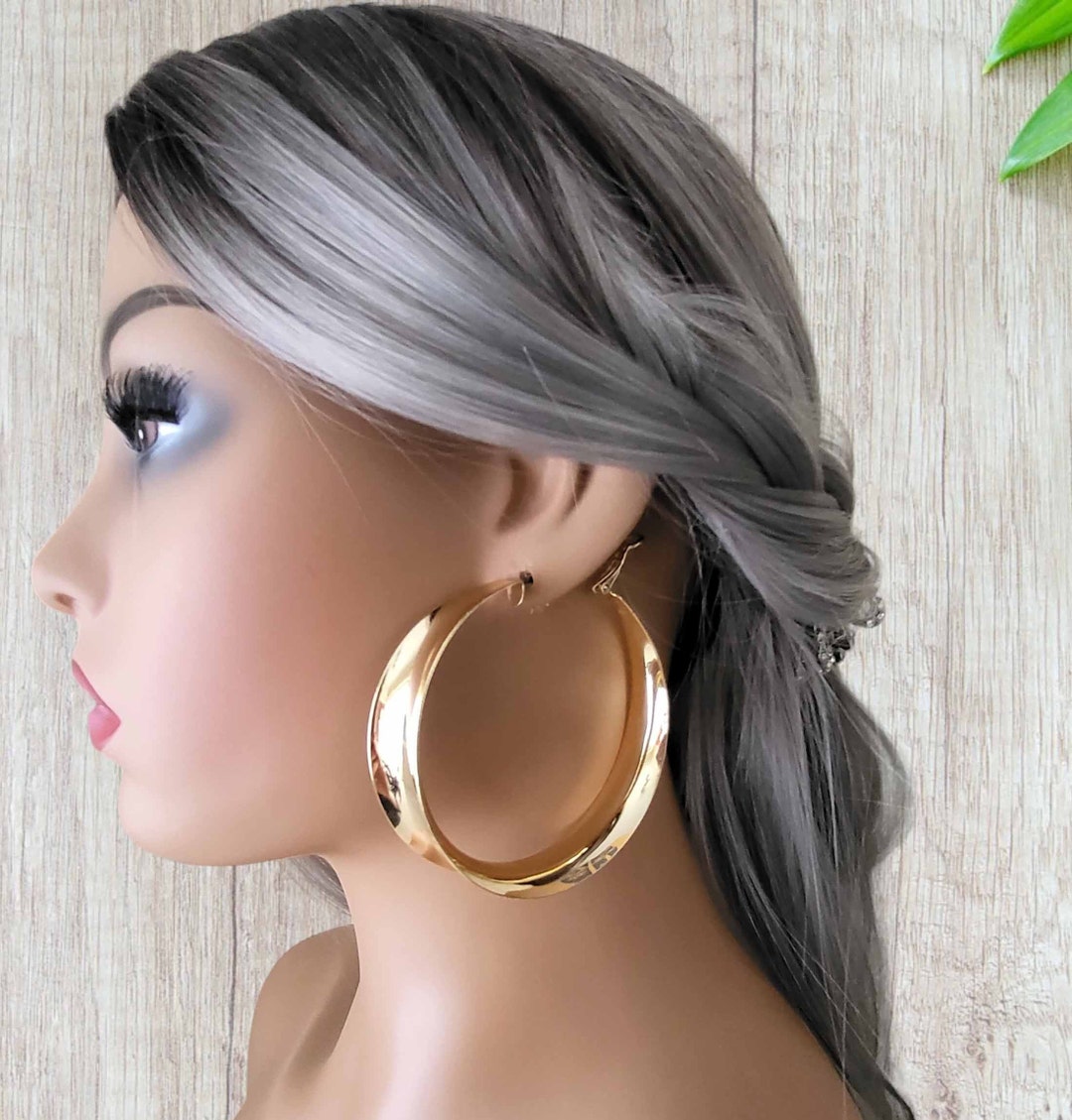 Big Gold Clip on Hoop Earrings - 1 Pair 2.5