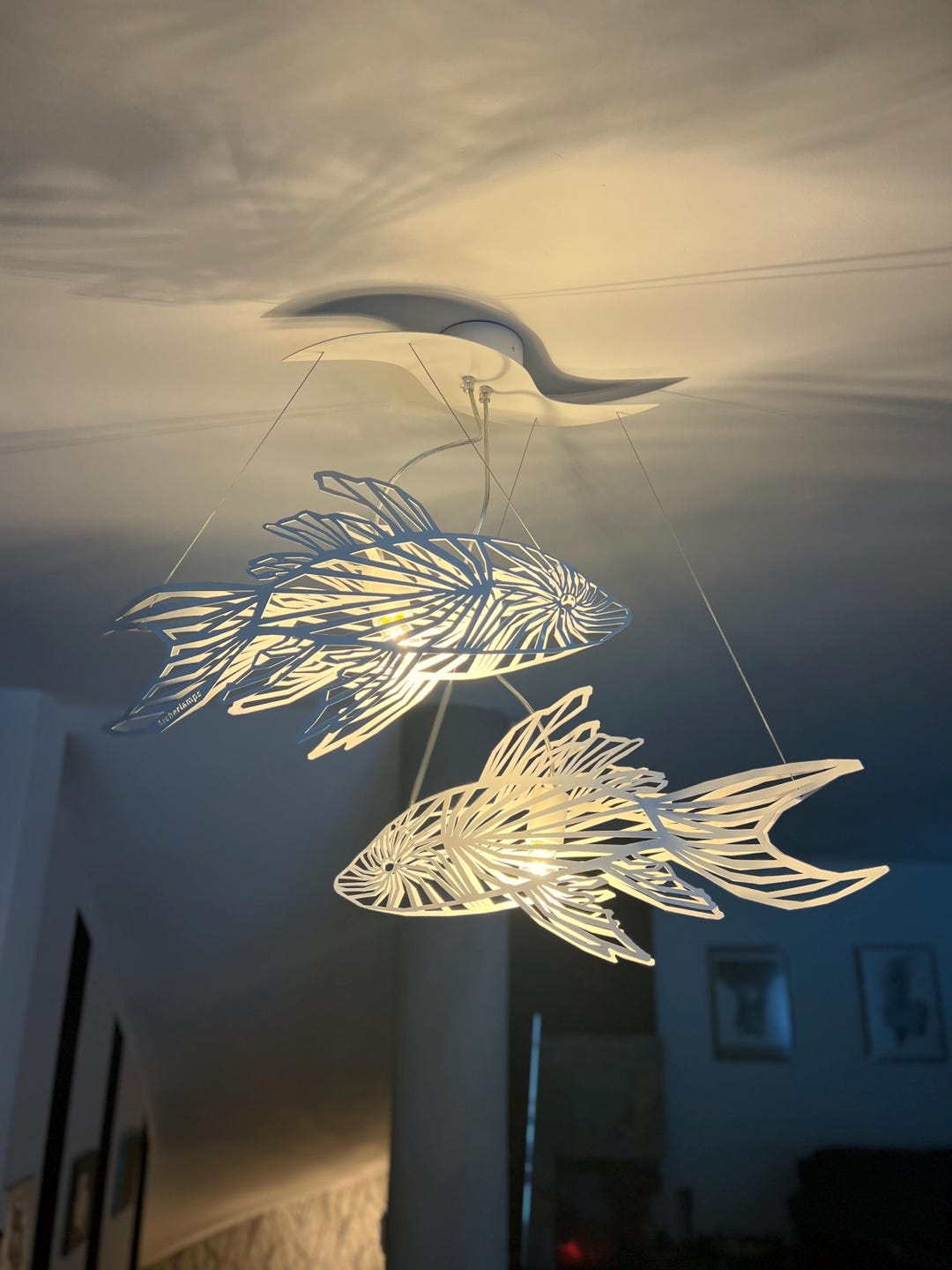 Ceiling Light, Koi Fish, Unique Original Design, White Steel, Fish ...