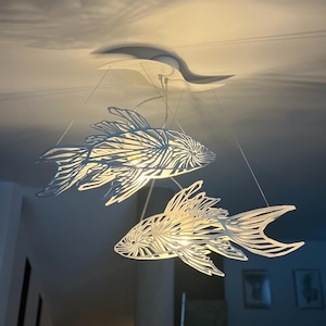 Ceiling Light, Koi Fish, Unique Original Design, White Steel, Fish ...