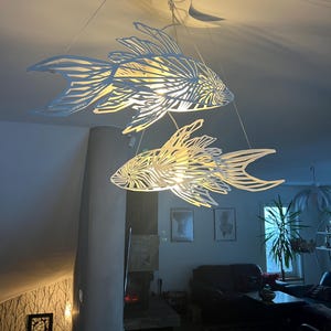 Ceiling Light, Koi Fish, Unique Original Design, White Steel, Fish ...
