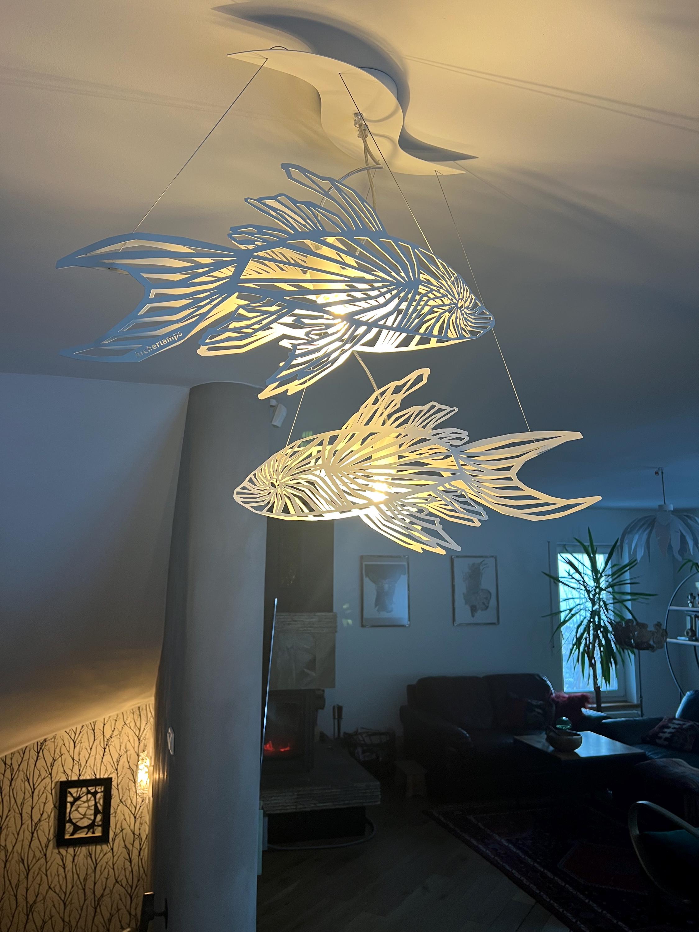 Ceiling Light, Koi Fish, Unique Original Design, White Steel, Fish ...