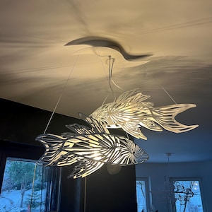 Ceiling Light, Koi Fish, Unique Original Design, White Steel, Fish ...