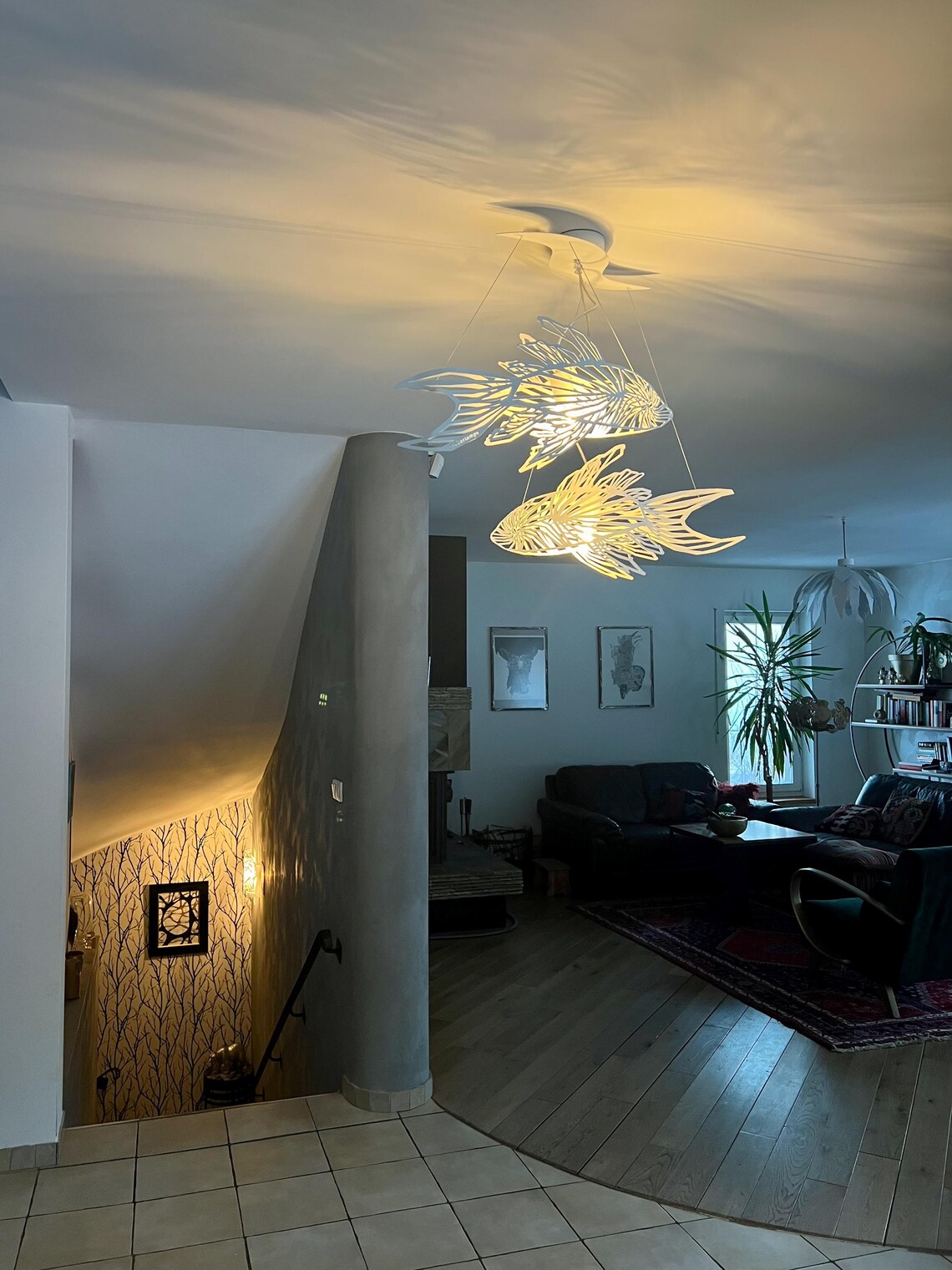 Ceiling Light, Koi Fish, Unique Original Design, White Steel, Fish ...