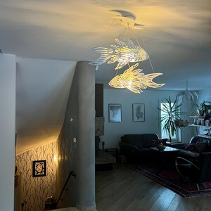 Ceiling Light, Koi Fish, Unique Original Design, White Steel, Fish ...