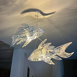 Ceiling Light, Koi Fish, Unique Original Design, White Steel, Fish ...