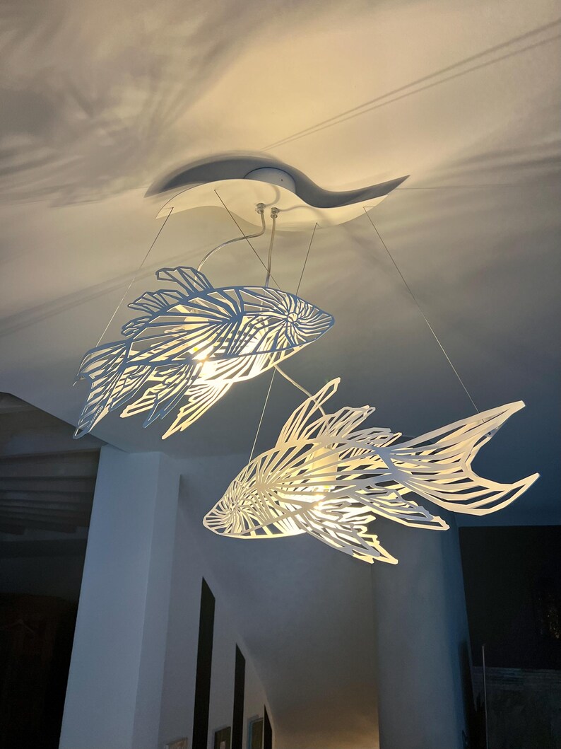 Ceiling Light, Koi Fish, Unique Original Design, White Steel, Fish ...