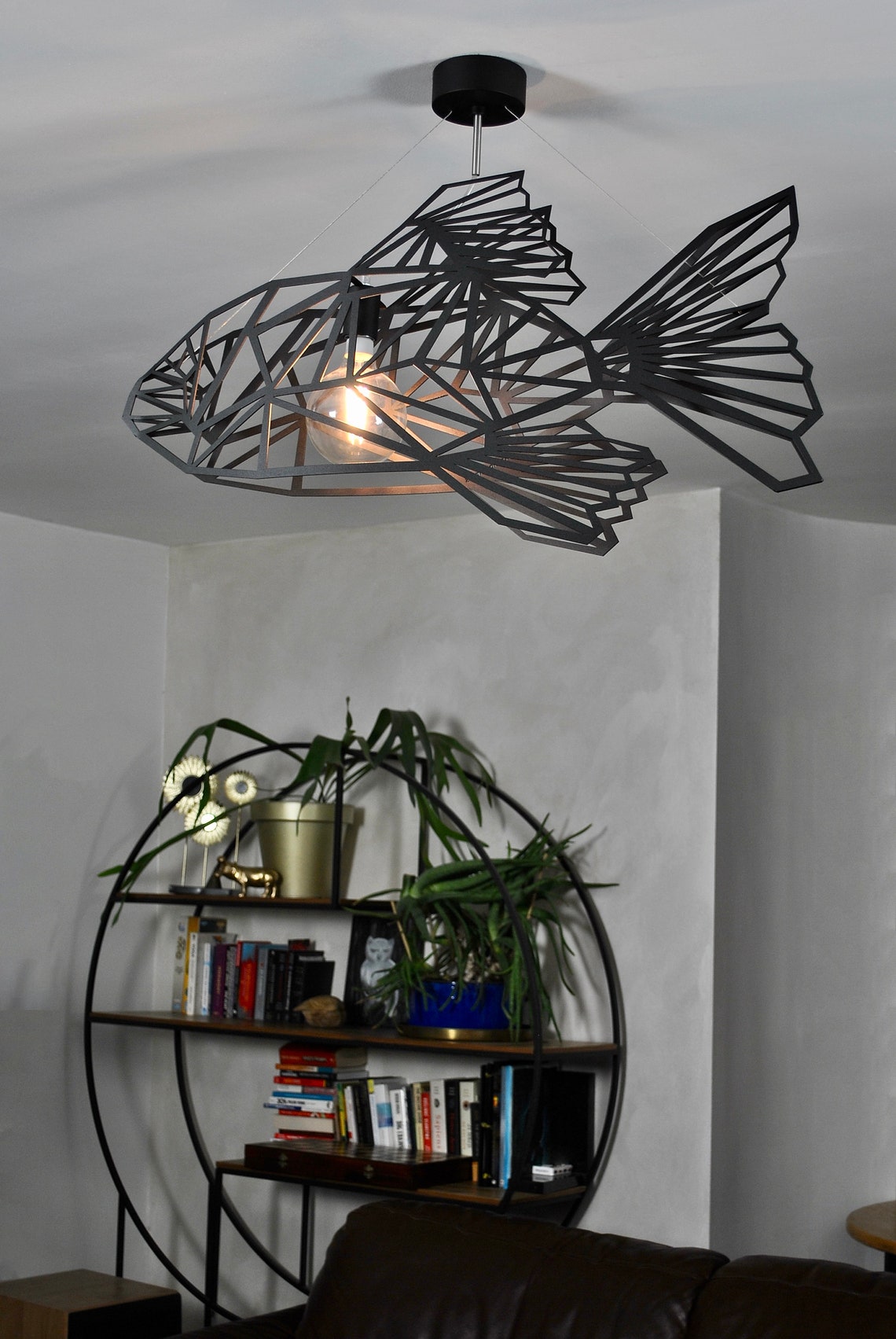 Ceiling Light Fishmetrics Black Unique Design Steel Lamp - Etsy