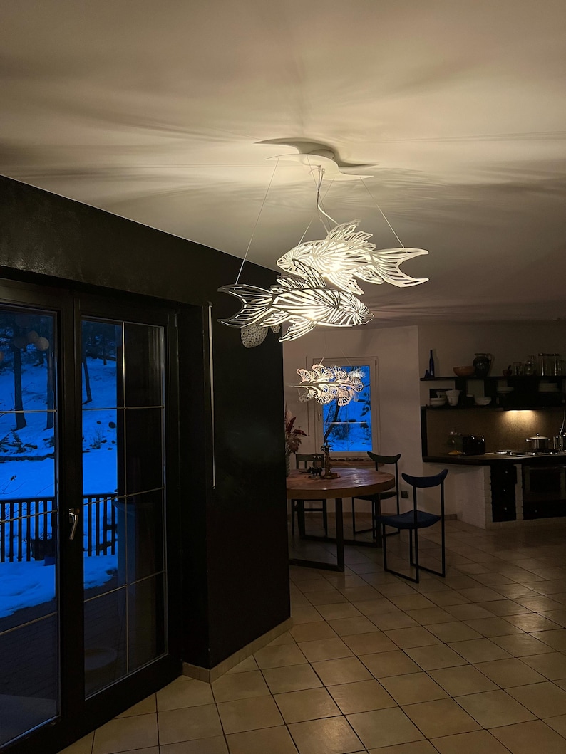 Ceiling Light, Koi Fish, Unique Original Design, White Steel, Fish ...