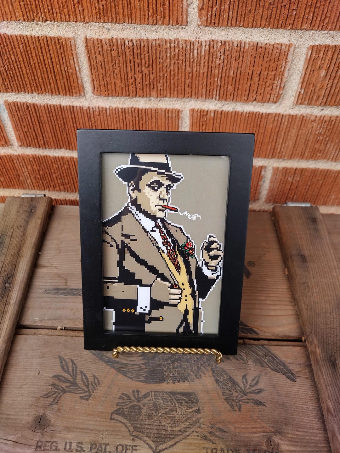 8 Bit Al Capone Mob Boss Smoking Cigar Framed Mini Art Print Lo-fi ...