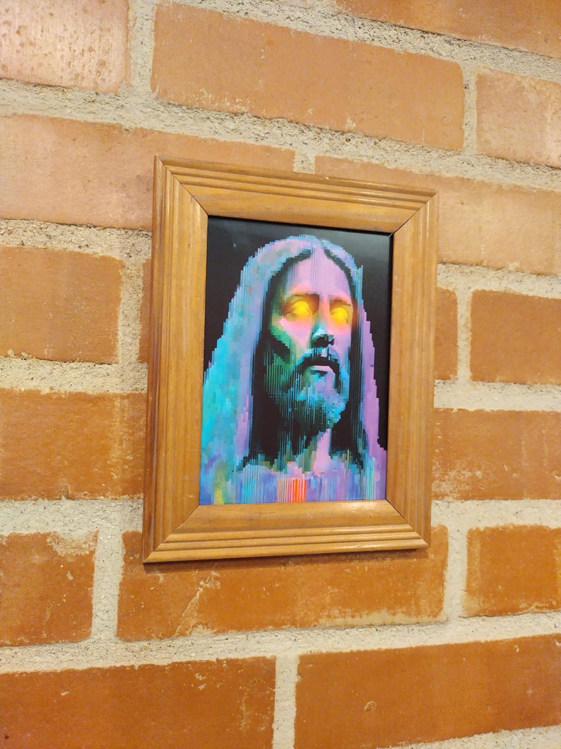 8 Bit Futuristic Cyberpunk Jesus Christ Framed Art Print by Neon Nicho ...