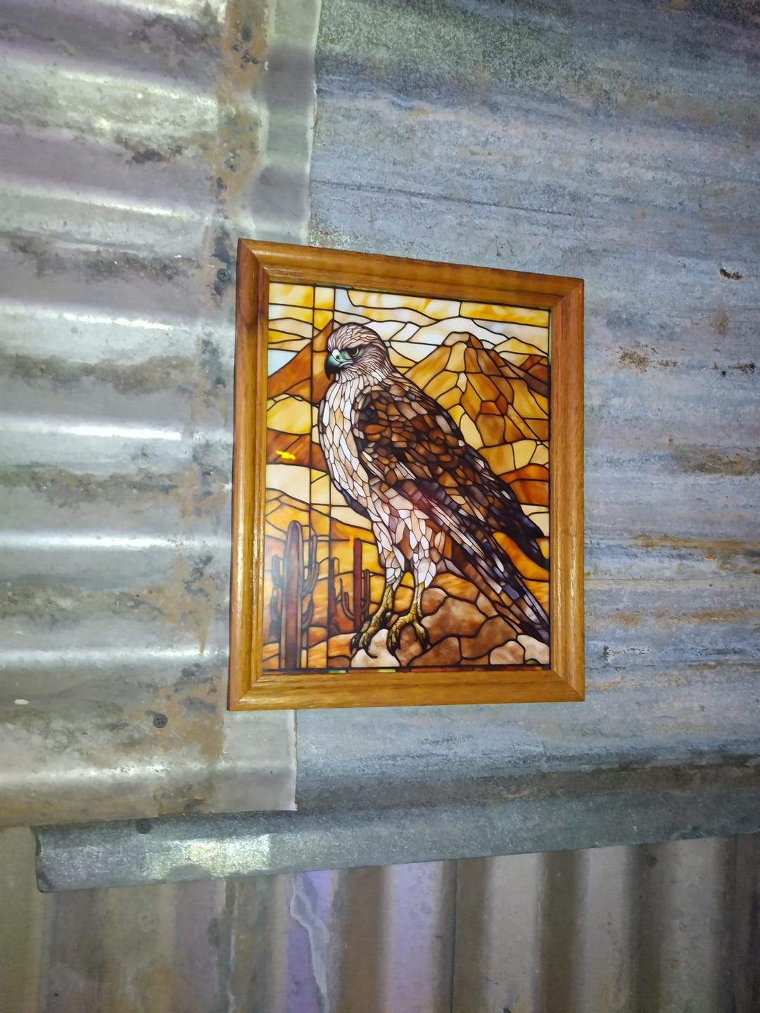 Hawk in Desert Stained Glass Style Framed Art Print by Neon Nicho - Etsy