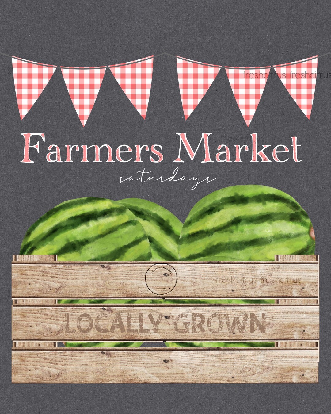 Farmers Market Locally Grown Art Print or Sign Watermelon Pink Gingham ...