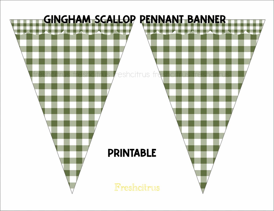 Green Gingham Pennant Flag Banner With Scalloped Edge Farmers Market ...