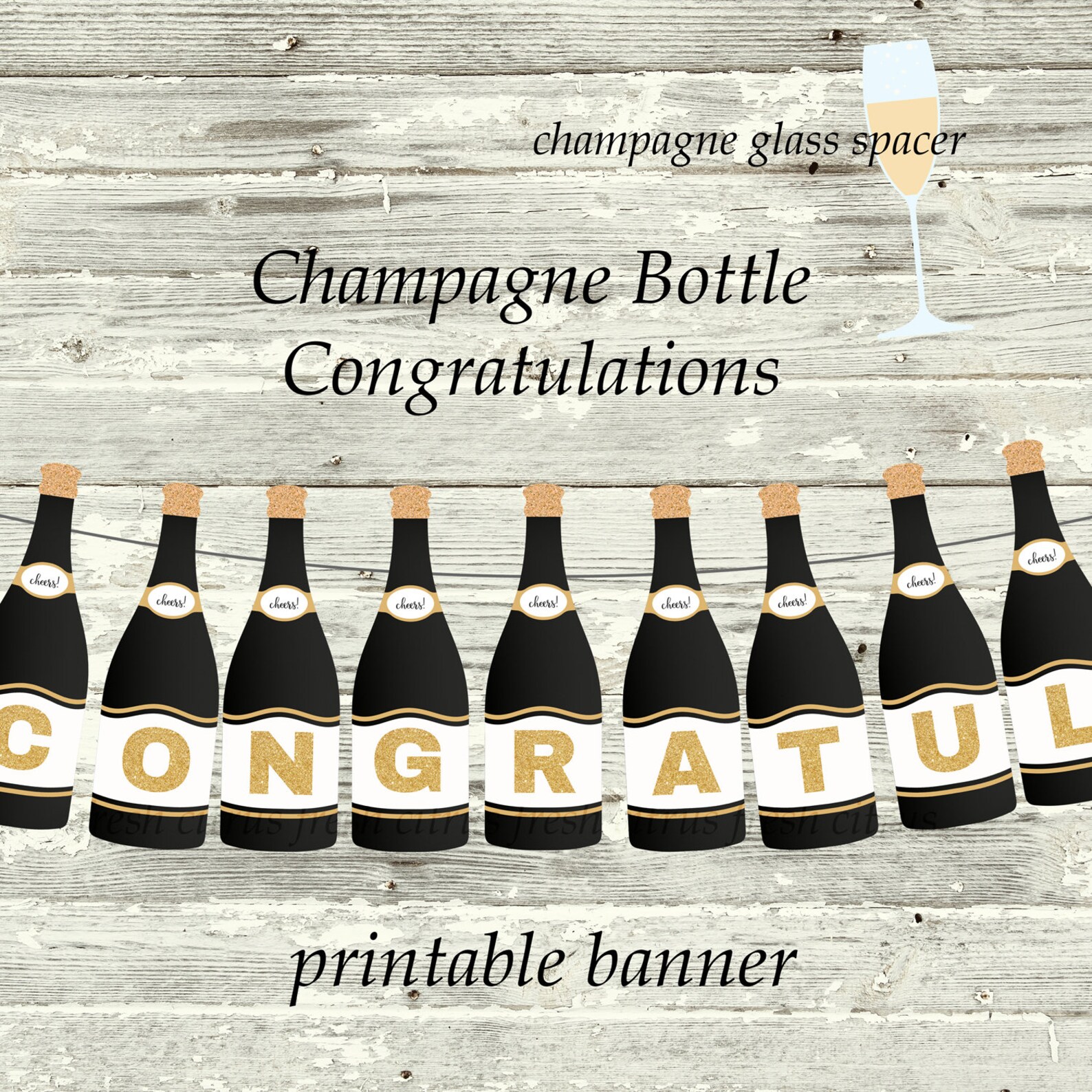 Congratulations Banner Champagne Bottle Banner Champagne Glass - Etsy