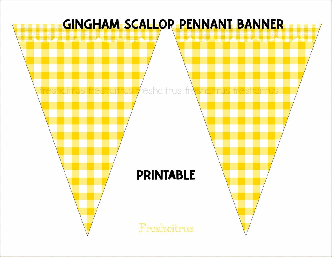 Yellow Gingham Pennant Flag Banner With Scalloped Edge Printable ...